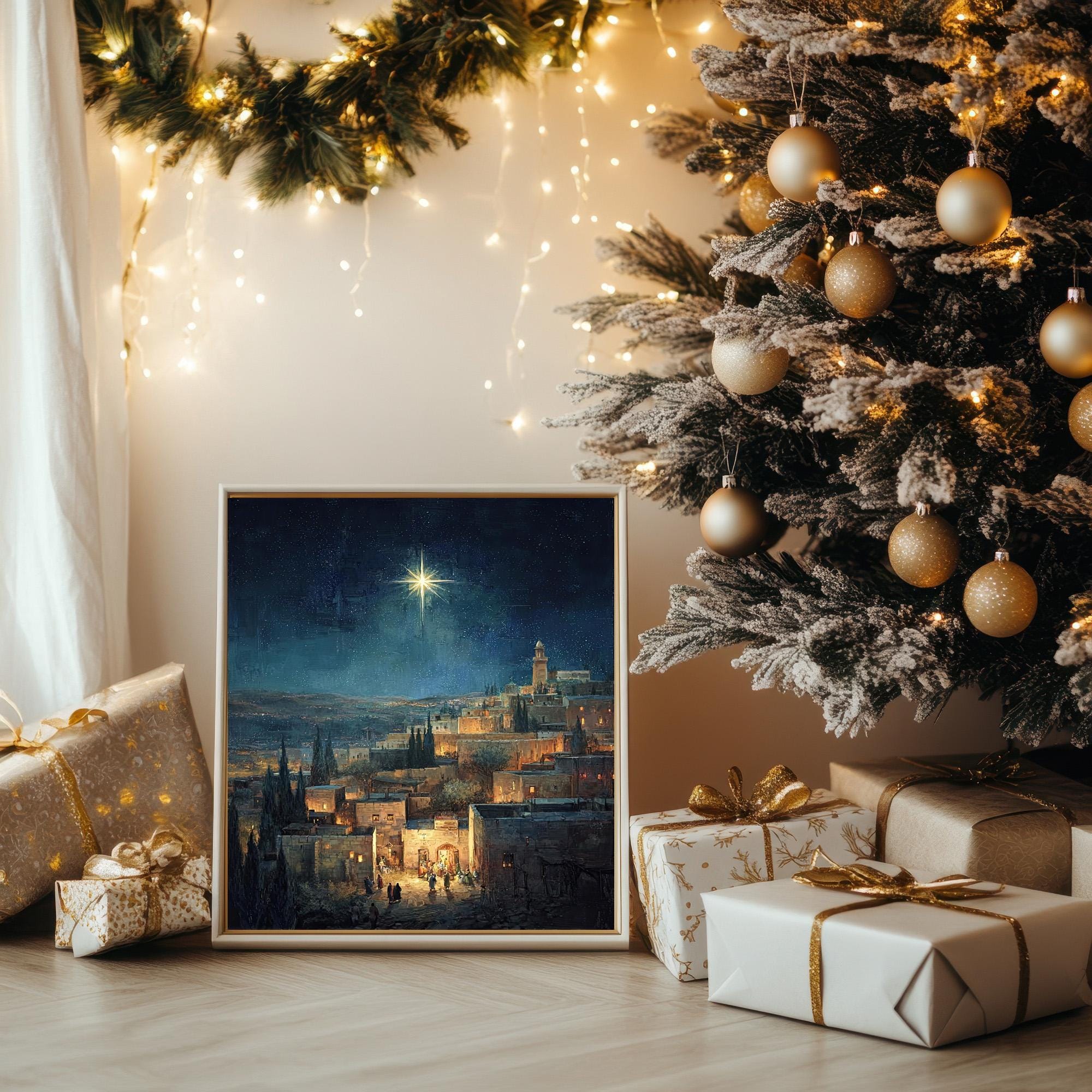 Bethlehem Nativity Scene Printable – Holy Night Digital Wall Art for ...