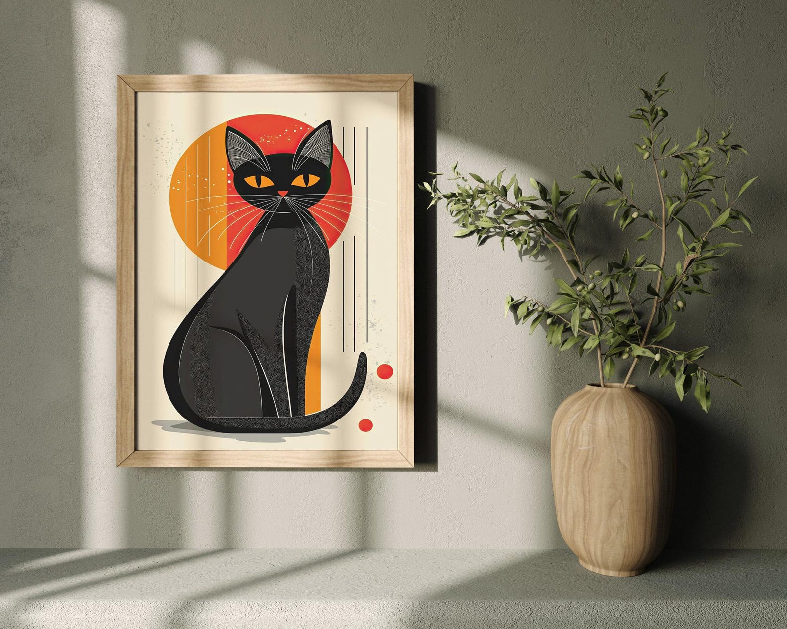 Mid Century Modern Black Cat Art Print, Retro Minimalist Decor (digital ...