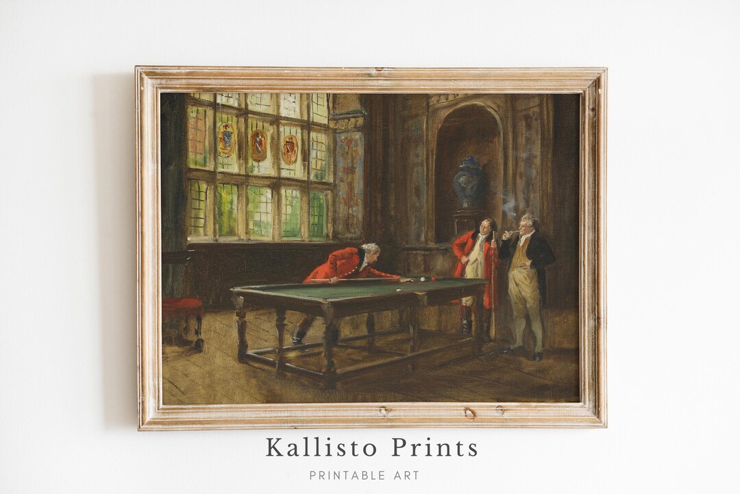 Vintage Billiards Illustration | Antique Pool Room Artwork | Retro ...