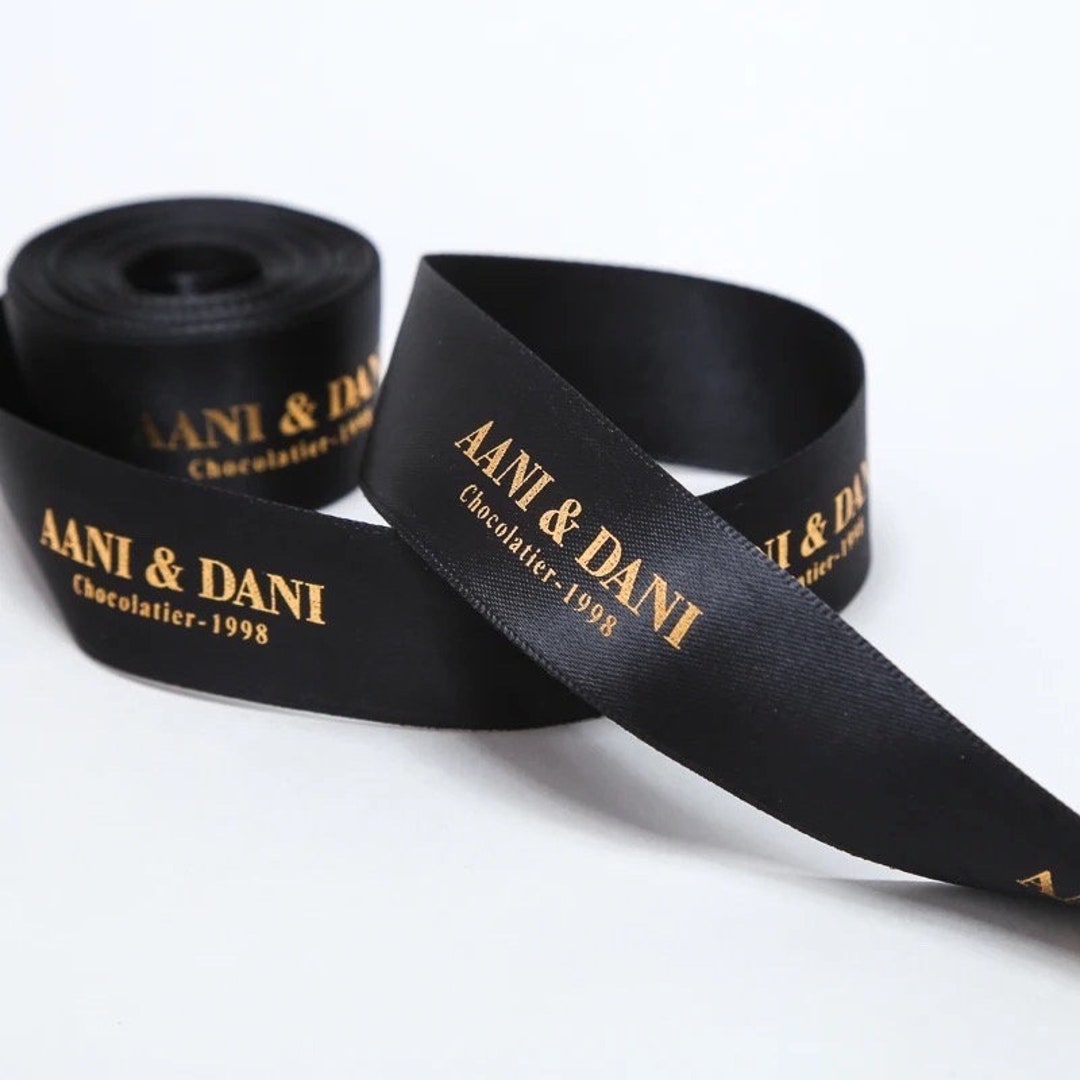 15-25 Mm Personalised Black Satin Ribbon, Ribbon With Logo, Corporate ...