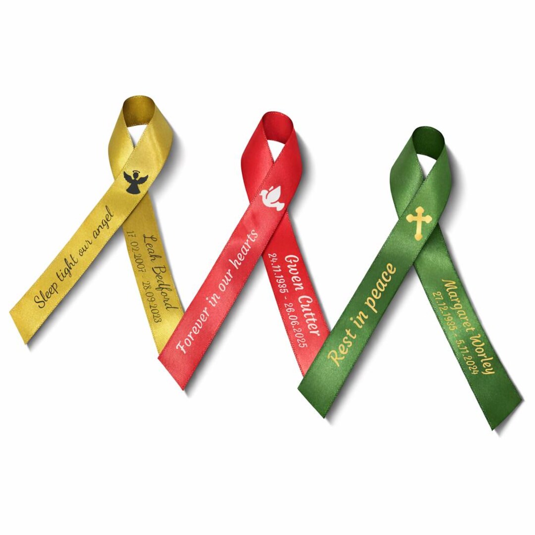 Personalised Memorial Ribbon, Funeral Remembrance Brooch With Safety ...
