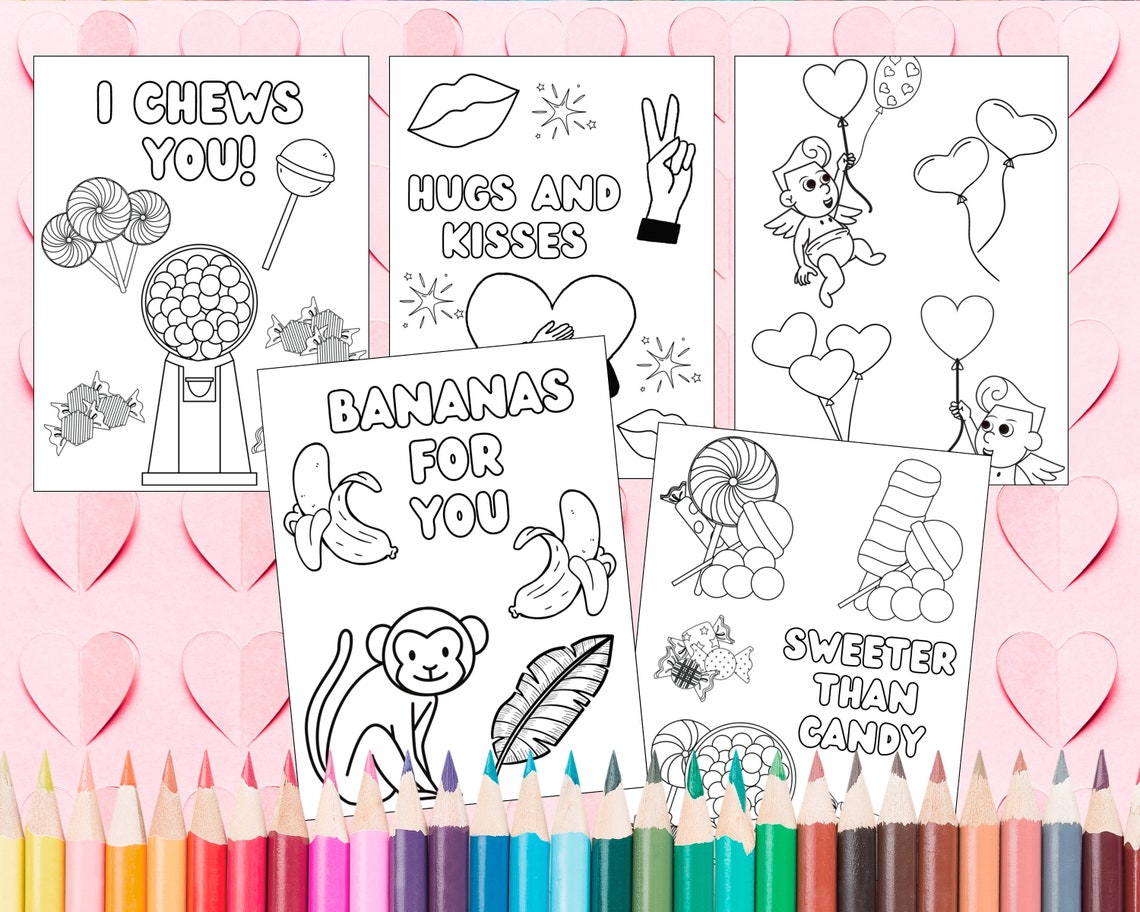 20 Valentines Day-themed Coloring Pages DIGITAL Printable Valentines ...