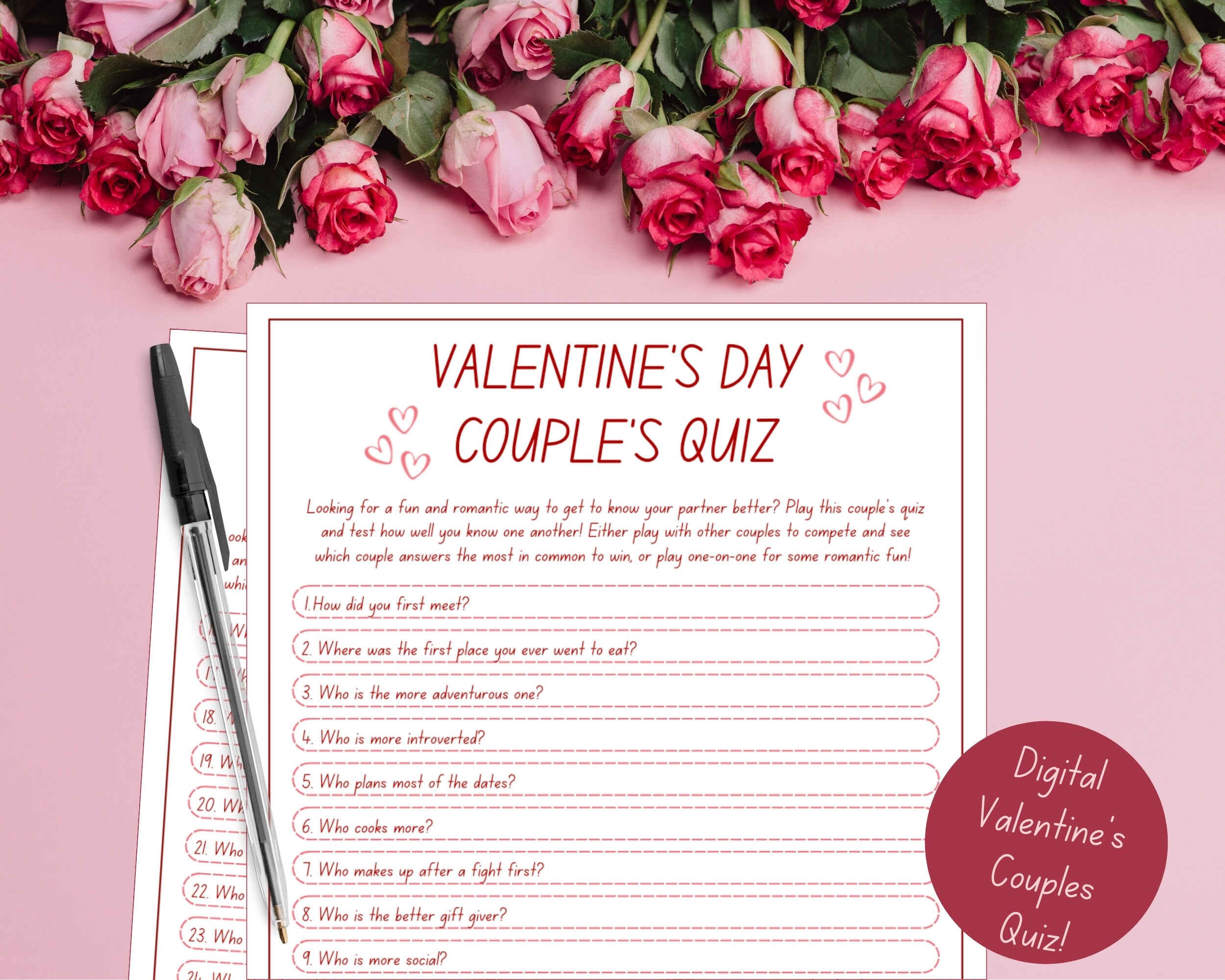 Valentines Day Couples Quiz Game | Printable Valentines Day Game | PDF ...
