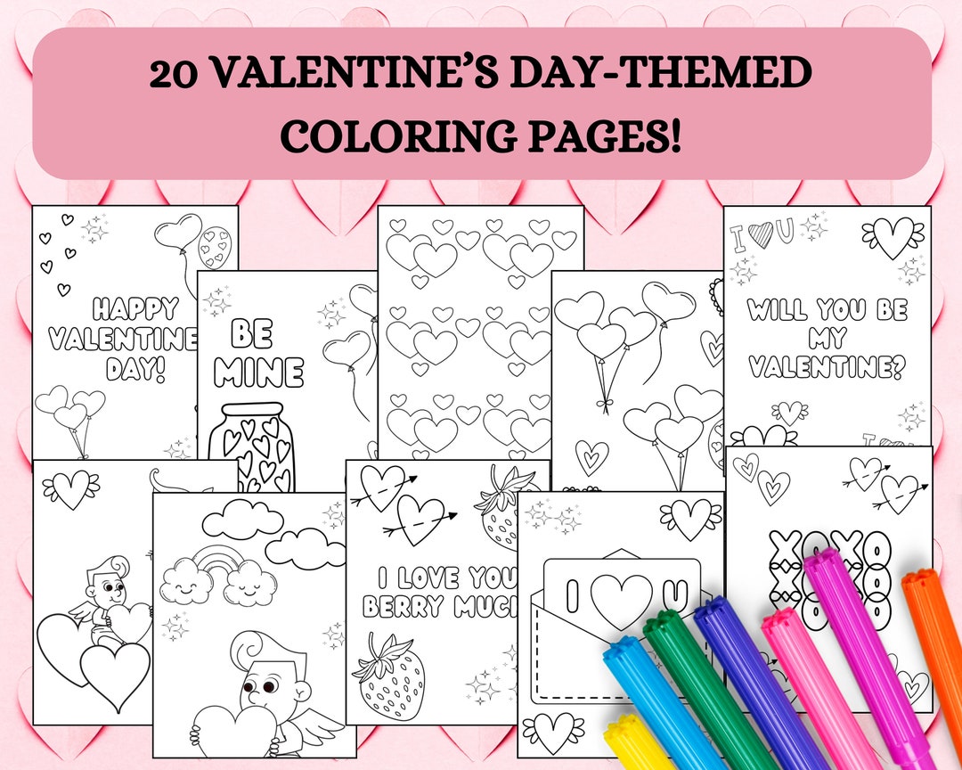 20 Valentine’s Day-themed Coloring Pages | DIGITAL Printable Valentine ...