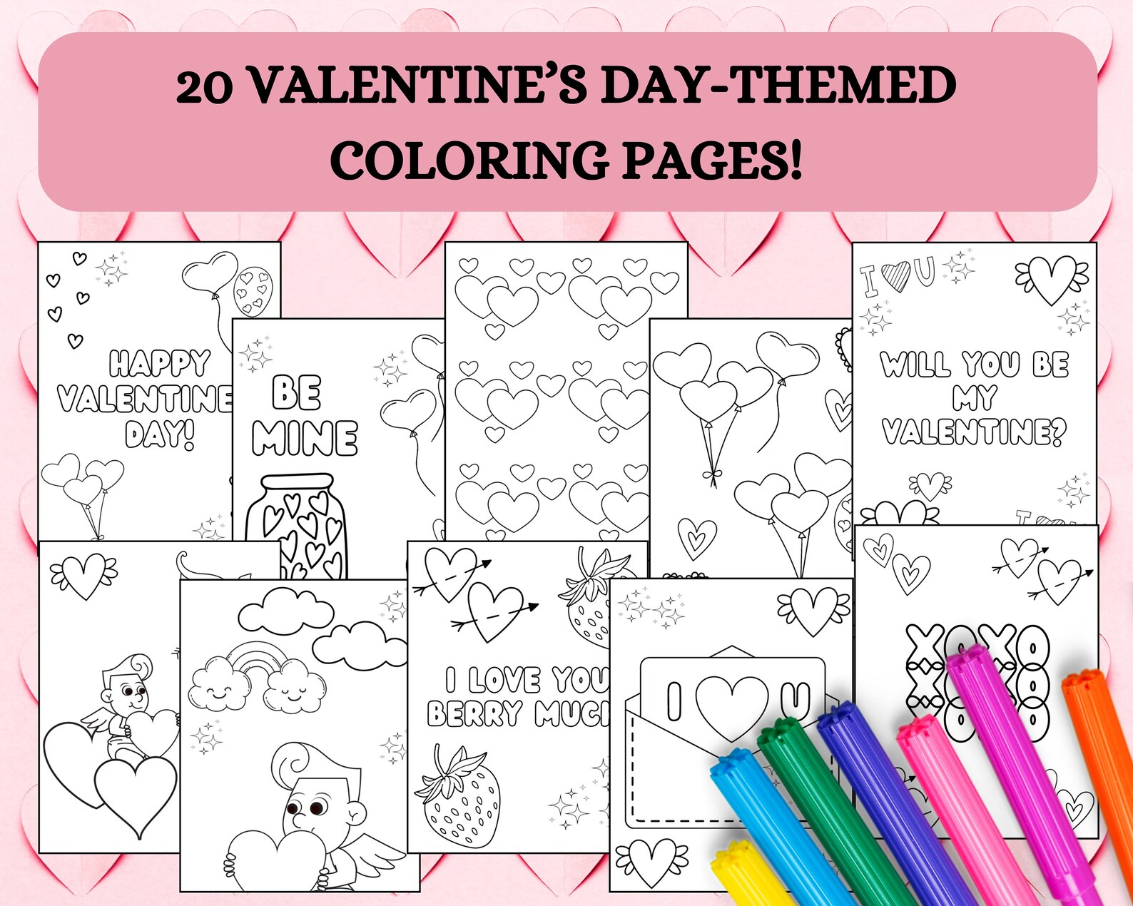 20 Valentine’s Day-themed Coloring Pages | DIGITAL Printable Valentine ...