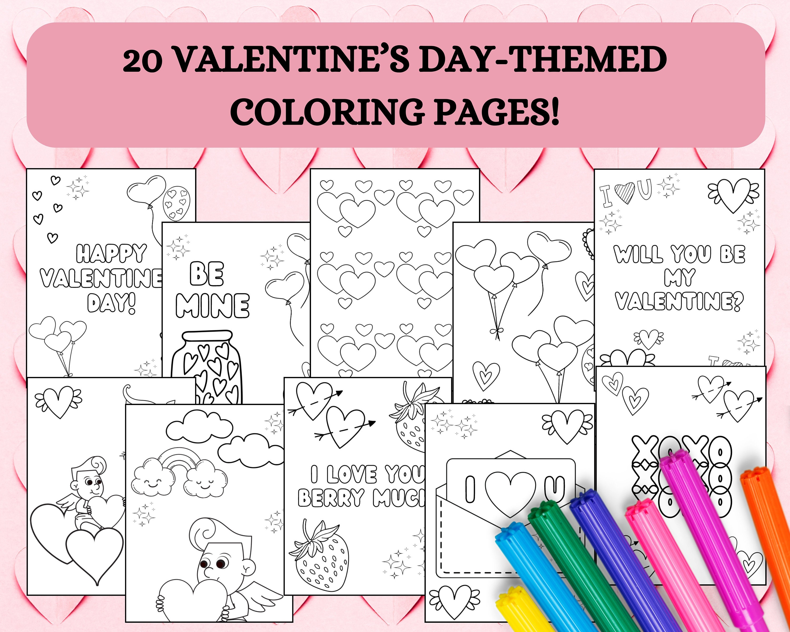 20 Valentine’s Day-themed Coloring Pages | DIGITAL Printable Valentine ...