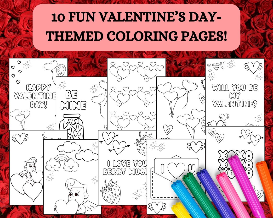 10 Printable Valentine’s Day Coloring Pages | DIGITAL Printable ...