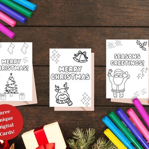 3 PRINTABLE Coloring Holiday Christmas Cards | Three PDF Christmas ...
