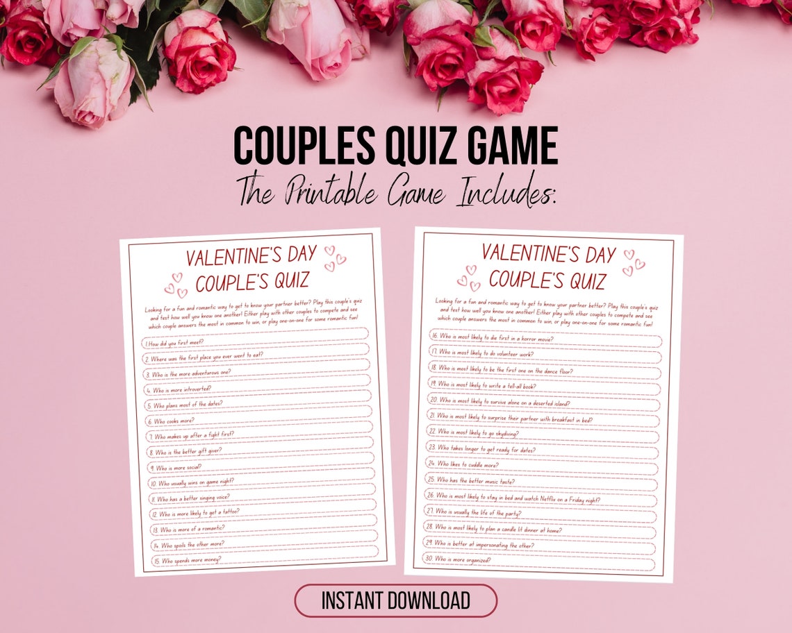 Valentines Day Couples Quiz Game Printable Valentines Day Game Pdf