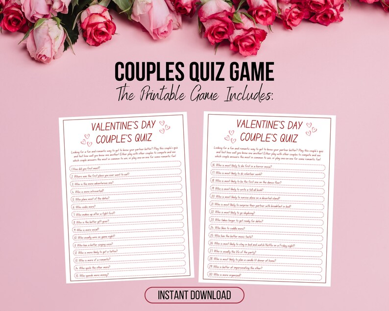 Valentines Day Couples Quiz Game | Printable Valentines Day Game | PDF ...