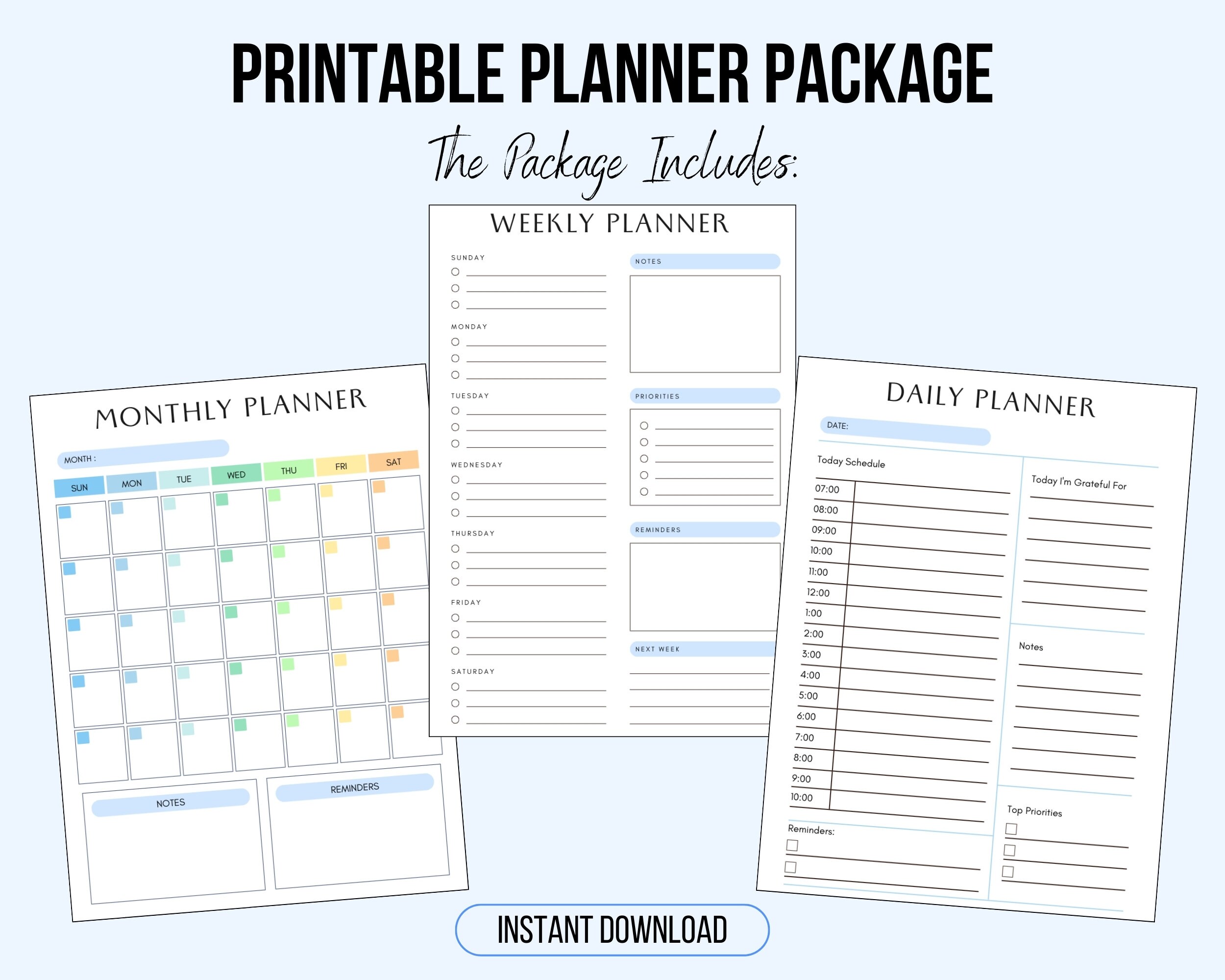 Printable Monthly, Weekly, Daily Planner Digital Planner A4 Letter Size ...