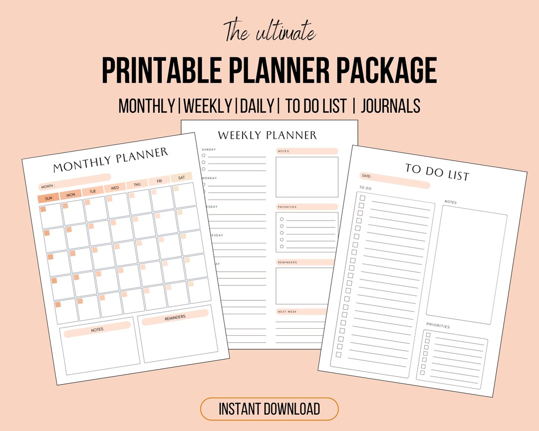 A4 Letter Size Printable Planner Digital Monthly, Weekly, Daily Planner ...