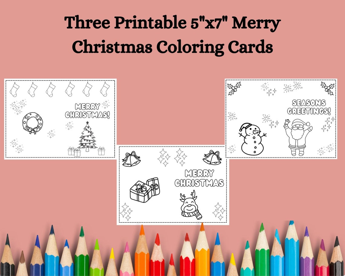 3 PRINTABLE Coloring Holiday Christmas Cards | Three PDF Christmas ...