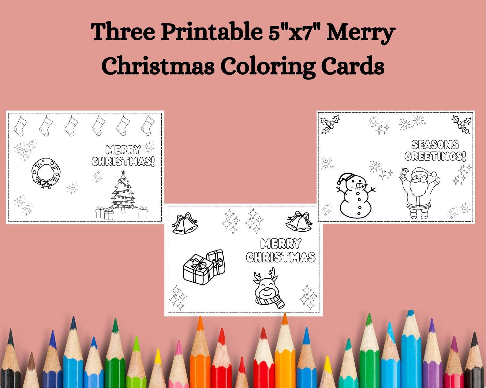 3 PRINTABLE Coloring Holiday Christmas Cards | Three PDF Christmas ...