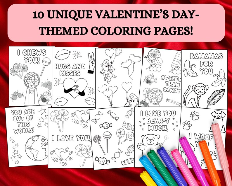 10 Unique Valentines Day-themed Coloring Pages DIGITAL Printable ...