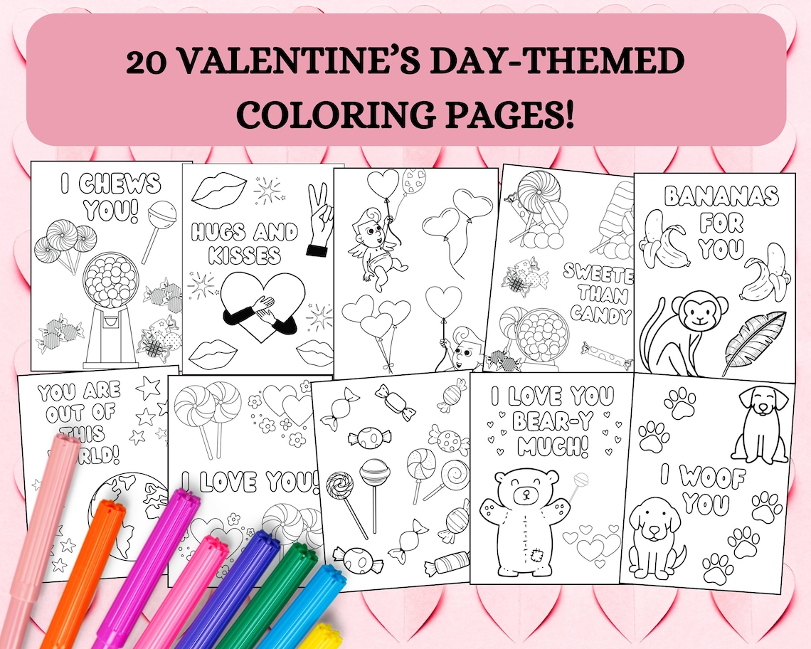 20 Valentine’s Day-themed Coloring Pages | DIGITAL Printable Valentine ...