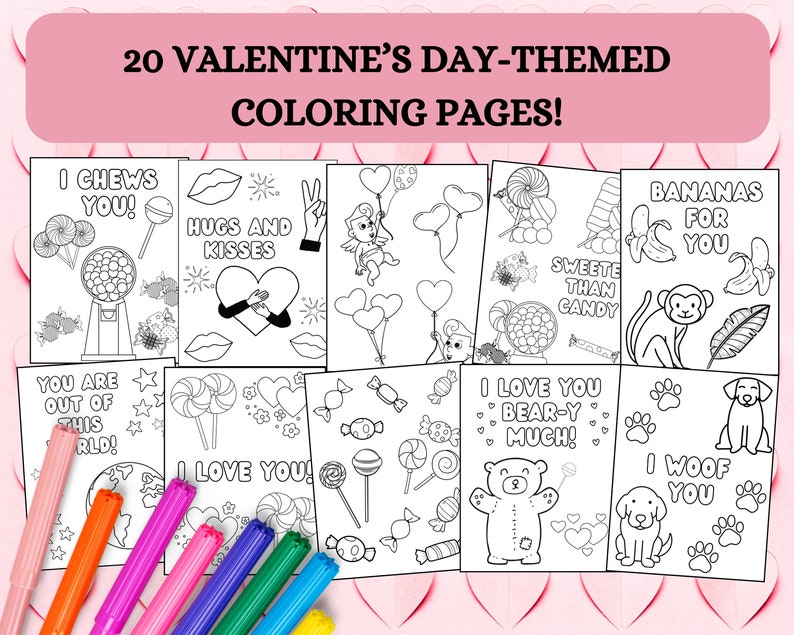 20 Valentine’s Day-themed Coloring Pages | DIGITAL Printable Valentine ...