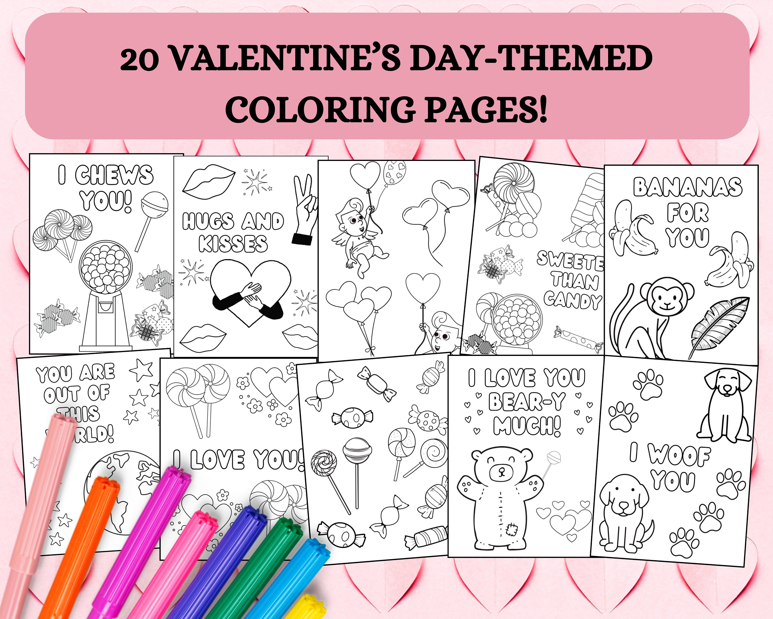 20 Valentine’s Day-themed Coloring Pages | DIGITAL Printable Valentine ...