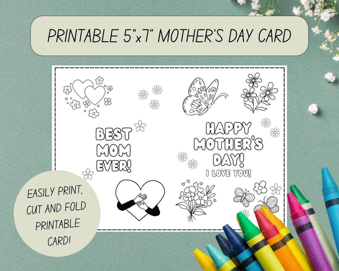 Printable Mothers Day Card for Kids Mothers Day Coloring Card DIY Color ...