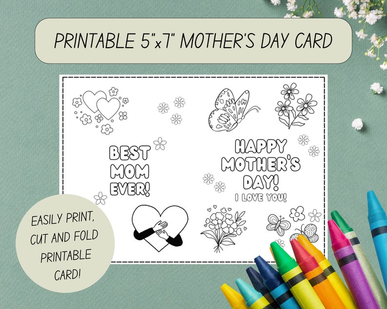 Printable Mother’s Day Card for Kids | Mother’s Day Coloring Card | DIY ...
