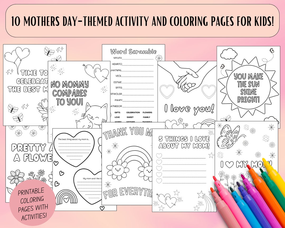 10 Mother's Day Coloring and Activity Pages, Printable Happy Mother's ...