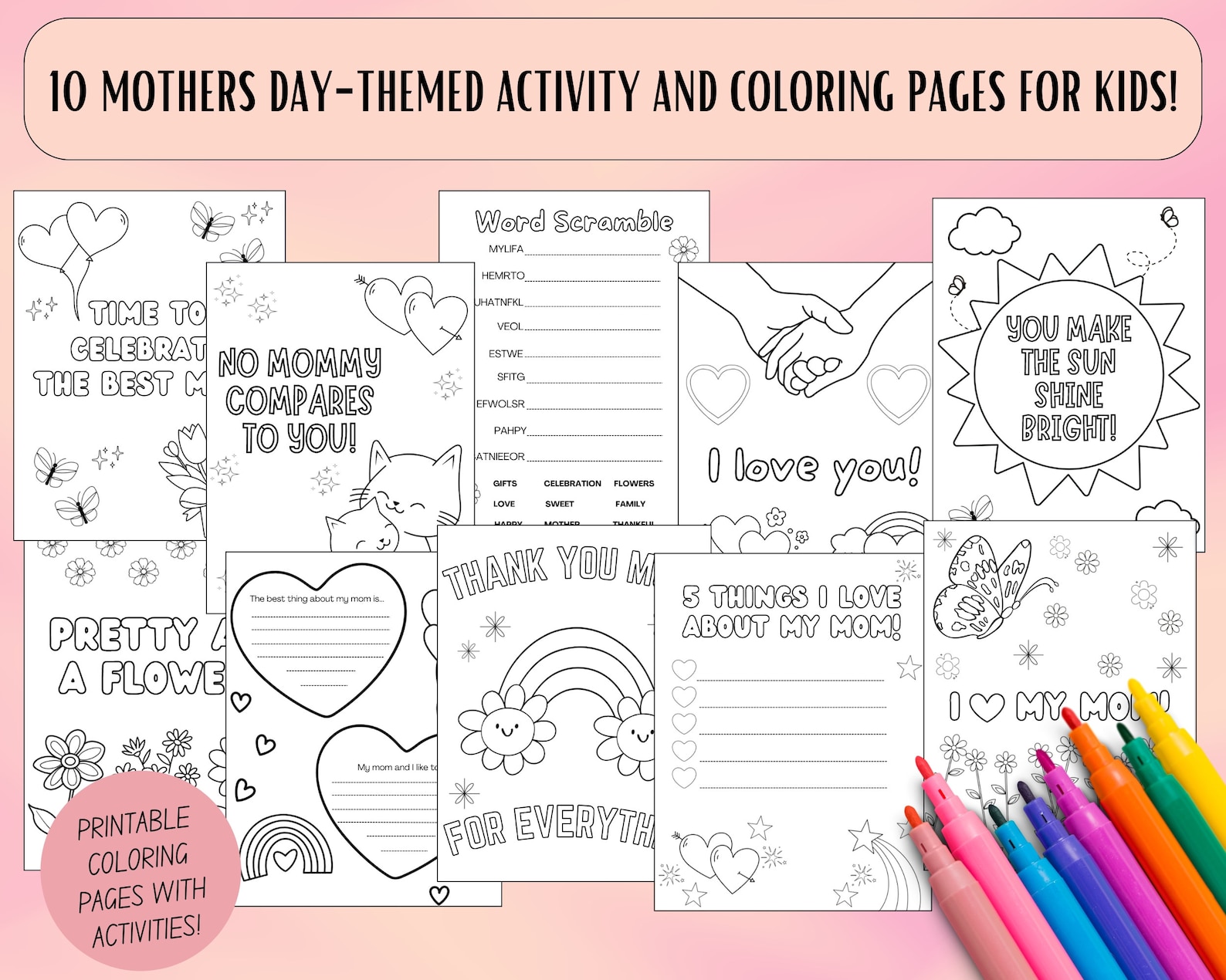 10 Mother's Day Coloring and Activity Pages, Printable Happy Mother's ...