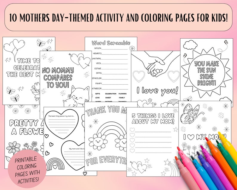 10 Mother's Day Coloring and Activity Pages, Printable Happy Mother's ...