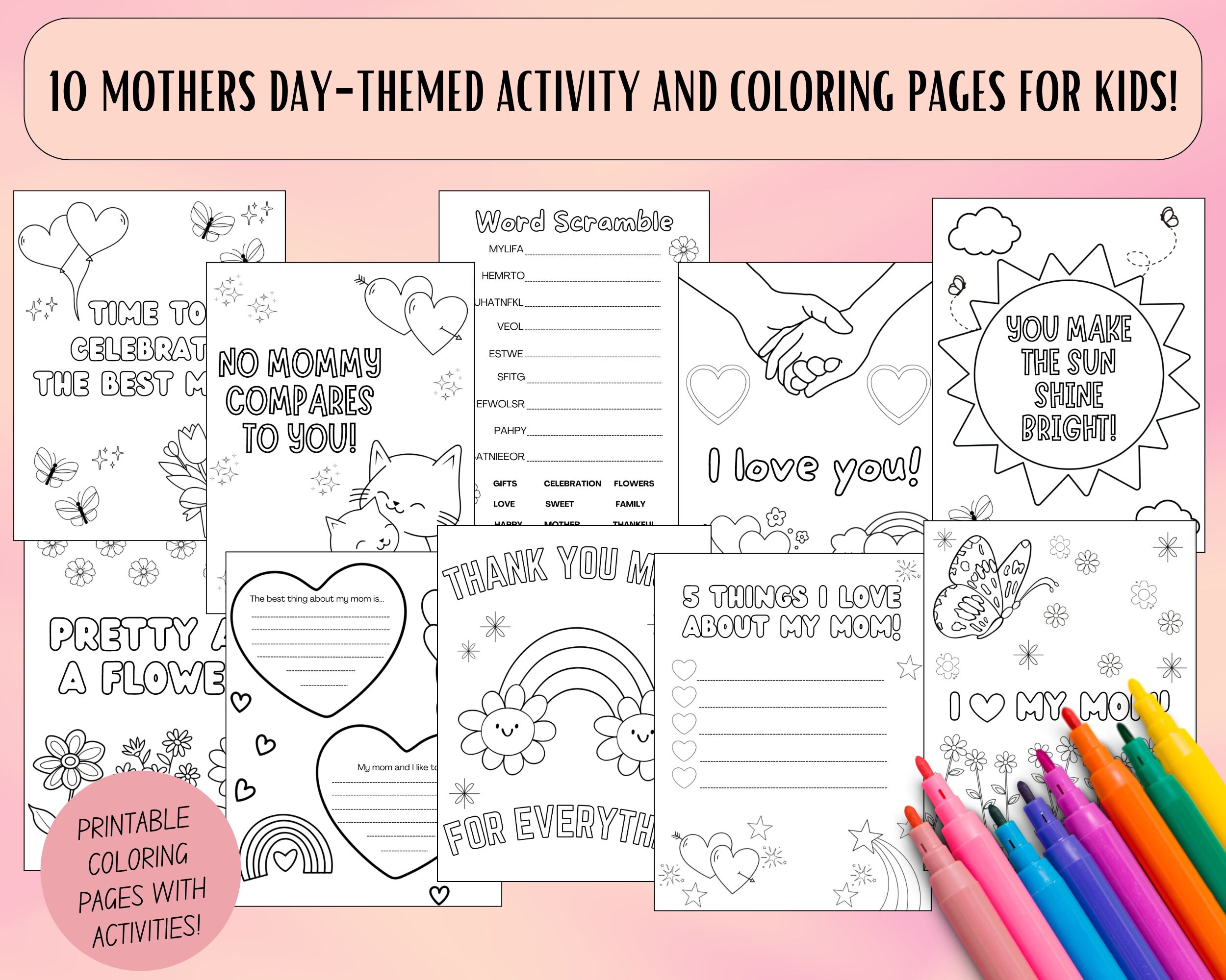 10 Mother's Day Coloring and Activity Pages, Printable Happy Mother's ...