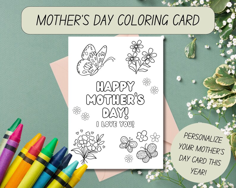 Printable Mother’s Day Card for Kids | Mother’s Day Coloring Card | DIY ...