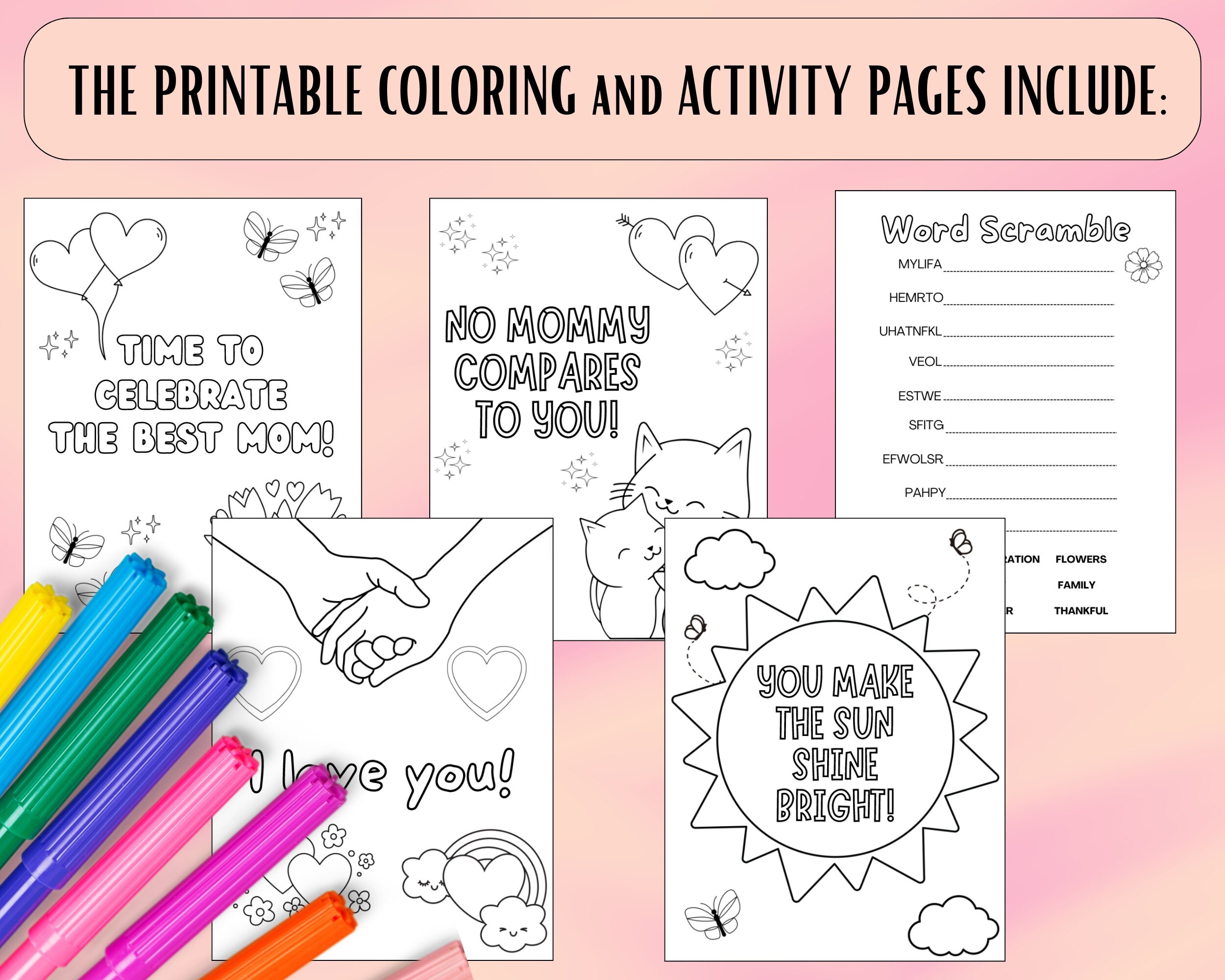10 Mother's Day Coloring and Activity Pages, Printable Happy Mother's ...