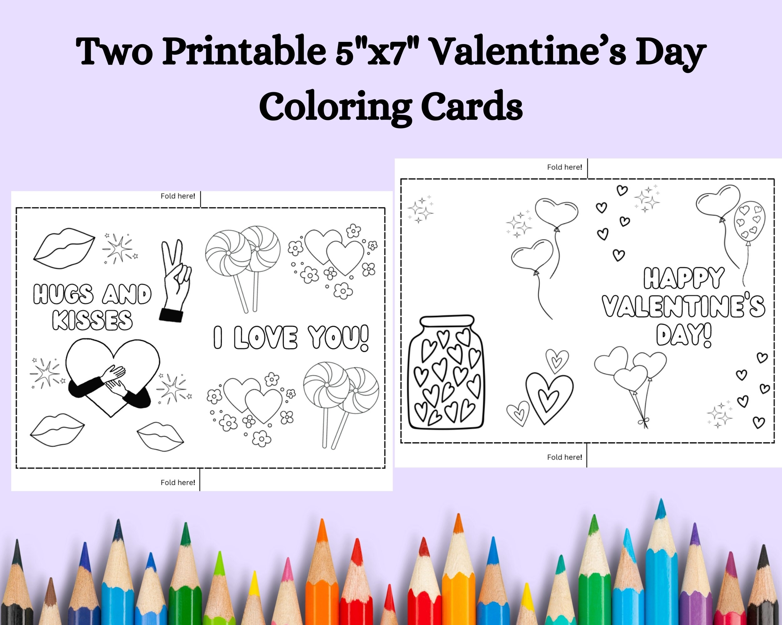 Valentines Day Coloring Cards | Printable Greeting Cards (2 Pdfs) - Etsy