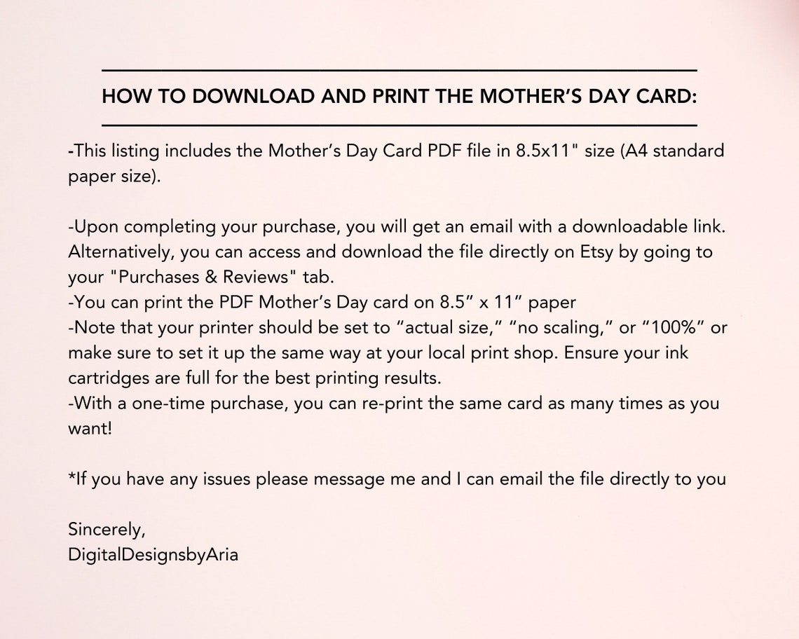 CUTE PRINTABLE Mother's Day Card, Instant Download Happy Mothers Day ...