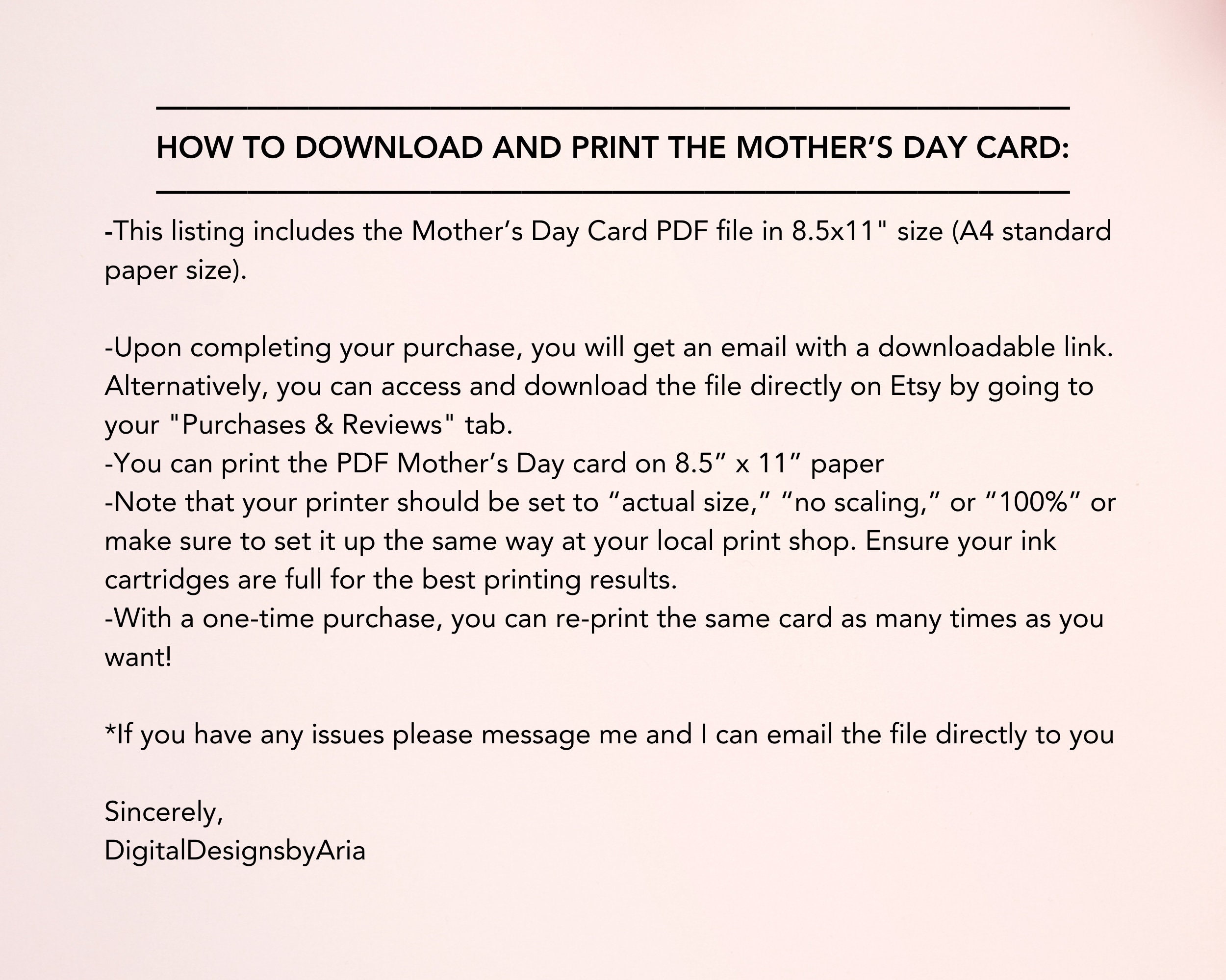 CUTE PRINTABLE Mother's Day Card, Instant Download Happy Mothers Day ...