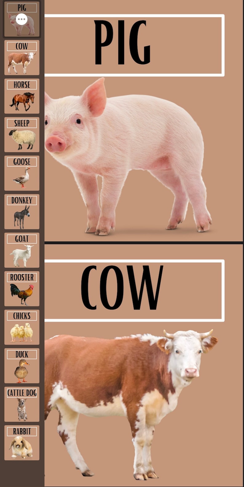 Farm Animals Printable Flash Cards - Etsy