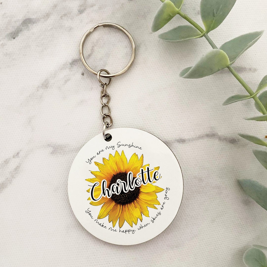 Personalised Sunflower Keyring Personalised Novelty Gift Round MDF ...