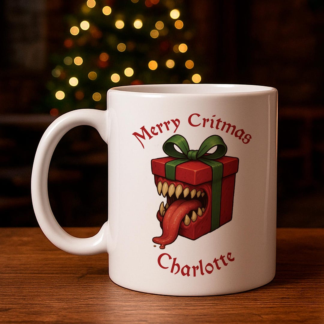 Dungeons and Dragons Christmas Mimic Personalised Mug - Dnd Christmas ...