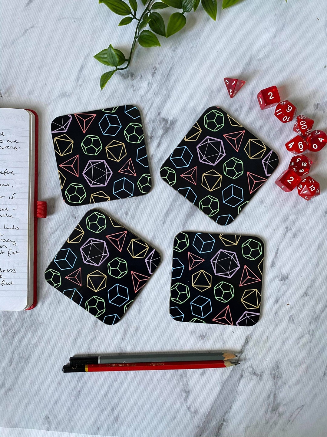 Set of 4 Dungeons and Dragons Dice Pattern Coasters - Dnd RPG Gaming ...