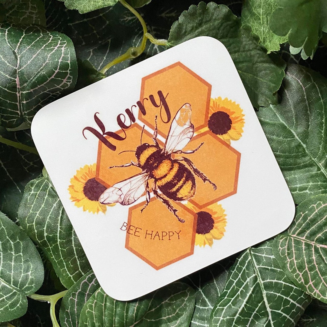 Personalised Bumble Bee Drinks Coaster Bee Happy Personalised Gift ...