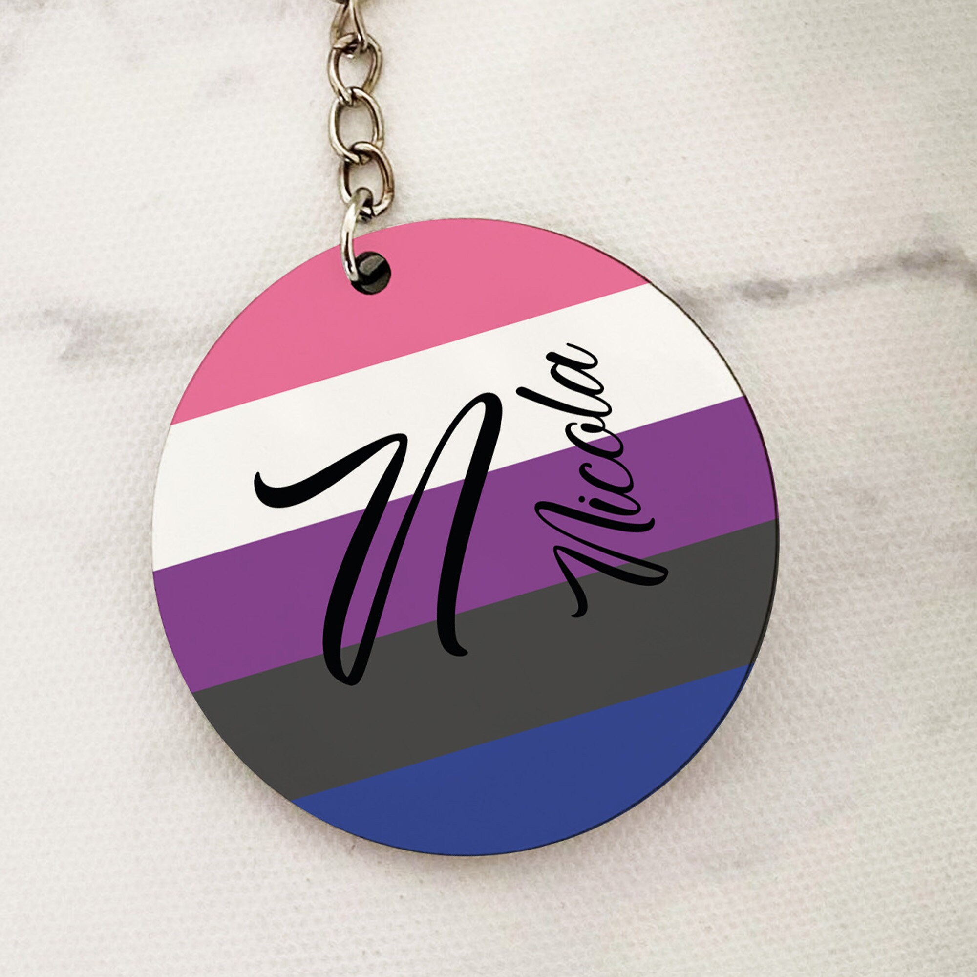Gender Fluid Pride Personalised Round MDF Keyring Gender Fluid Pride ...
