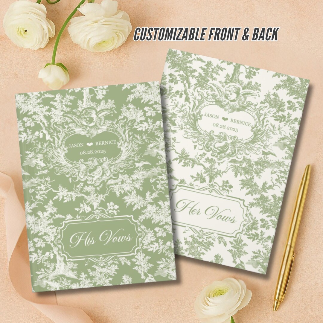 French Toile De Jouy Vow Books, Personalized His and Her Vow Books ...