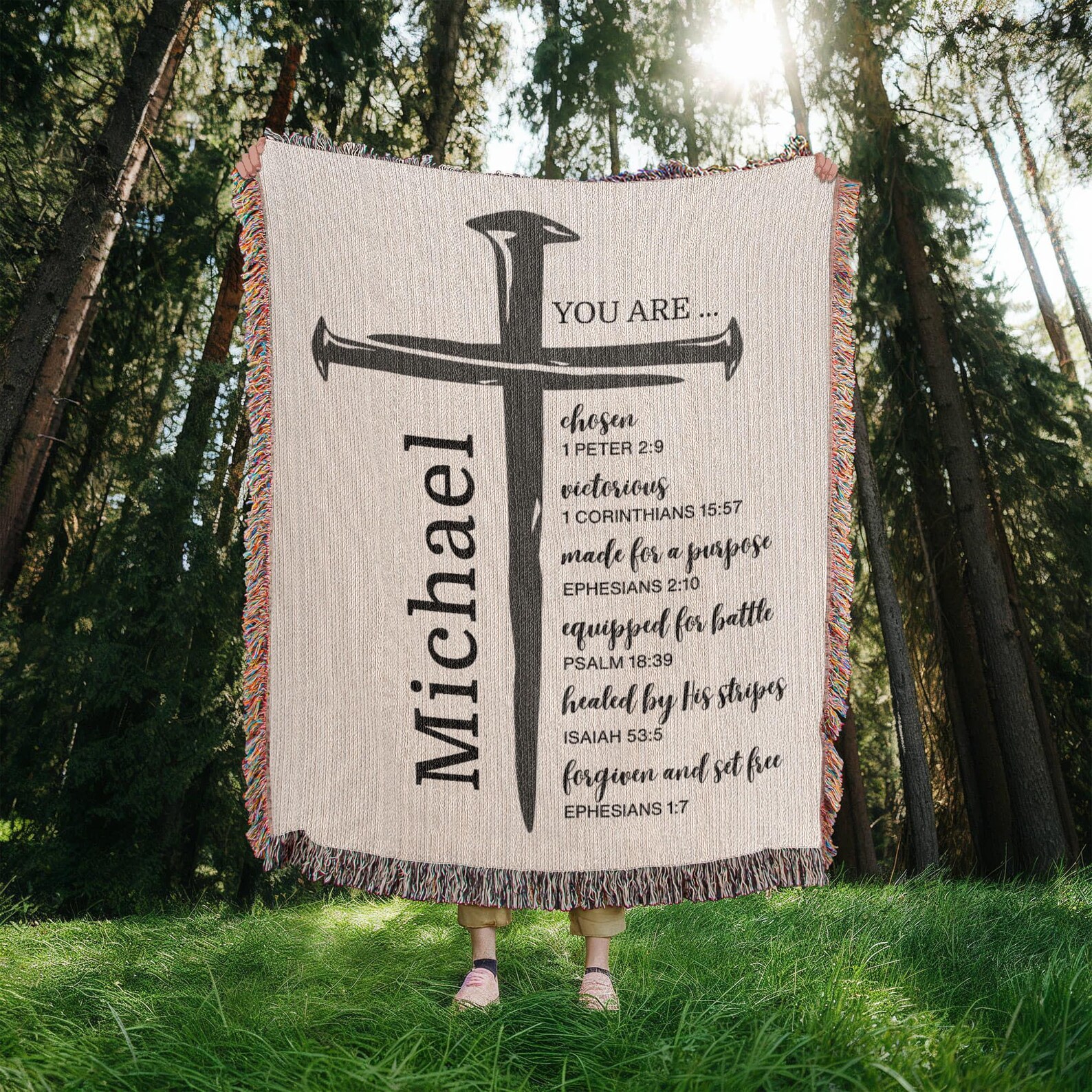 Personalized Woven Blanket With Cross Custom Name Throw Blanket ...