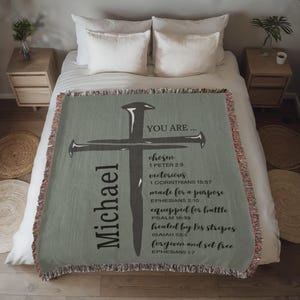 Personalized Woven Blanket With Cross Custom Name Throw Blanket ...