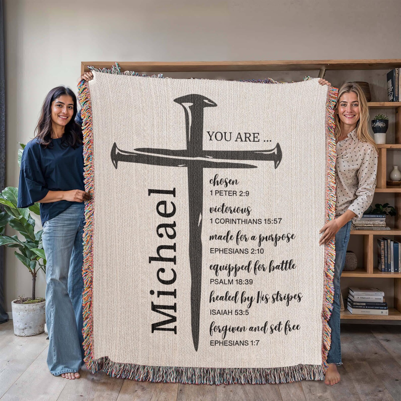 Personalized Woven Blanket With Cross Custom Name Throw Blanket ...