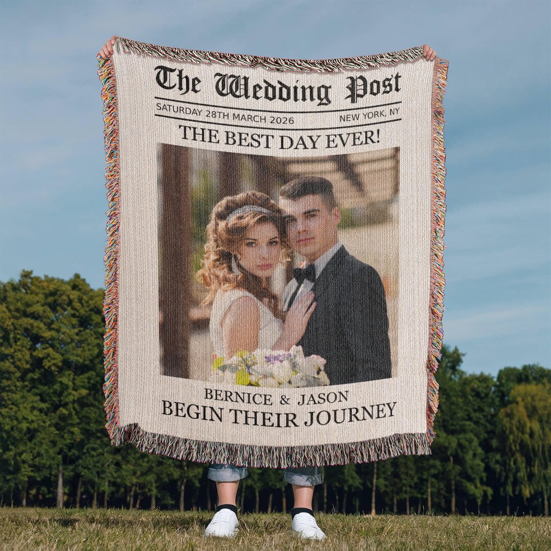 Personalized Wedding Blanket, Custom Newspaper Design, Wedding Photo ...