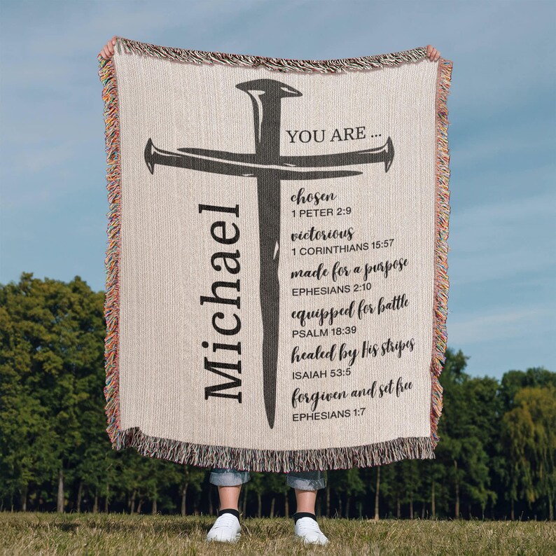 Personalized Woven Blanket With Cross Custom Name Throw Blanket ...