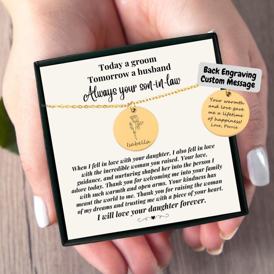 Personalized Mother of the Bride Necklace With Birth Flower From Groom ...