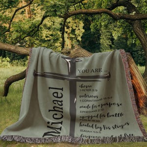 Personalized Woven Blanket With Cross Custom Name Throw Blanket ...