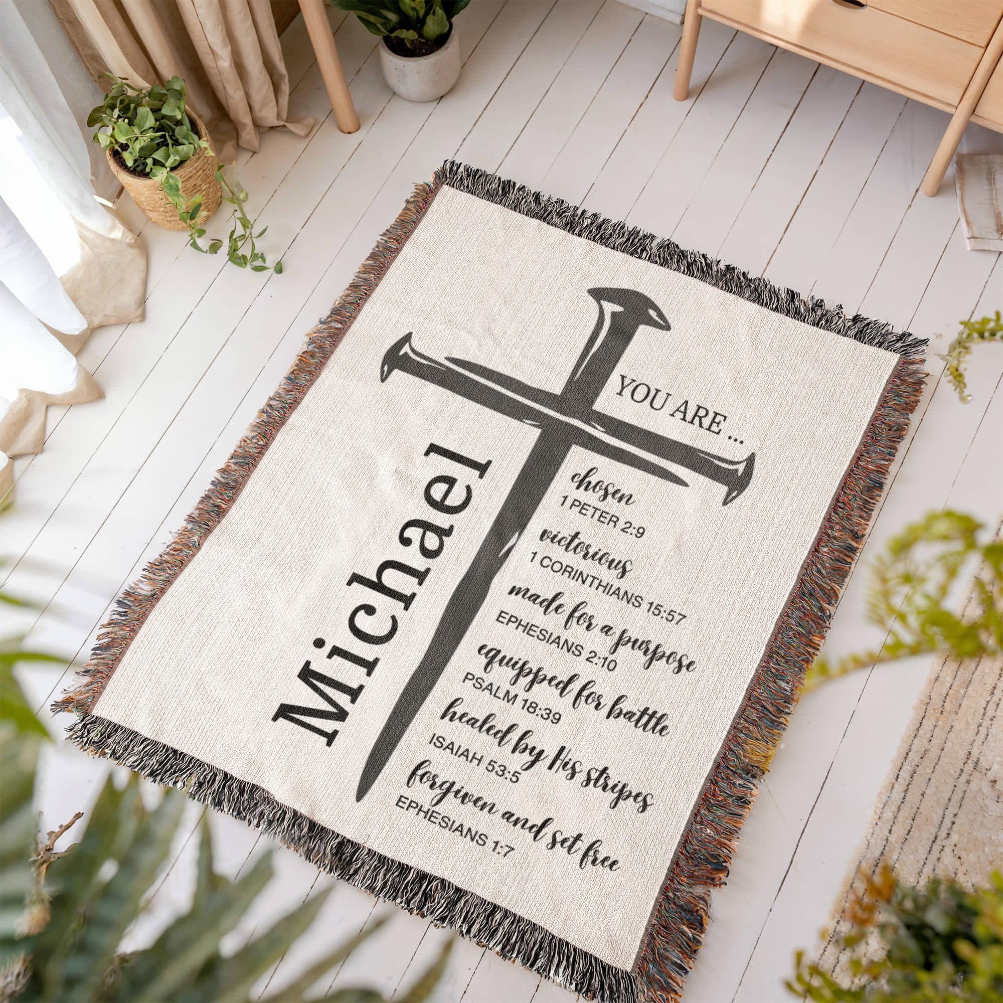 Personalized Woven Blanket With Cross Custom Name Throw Blanket ...