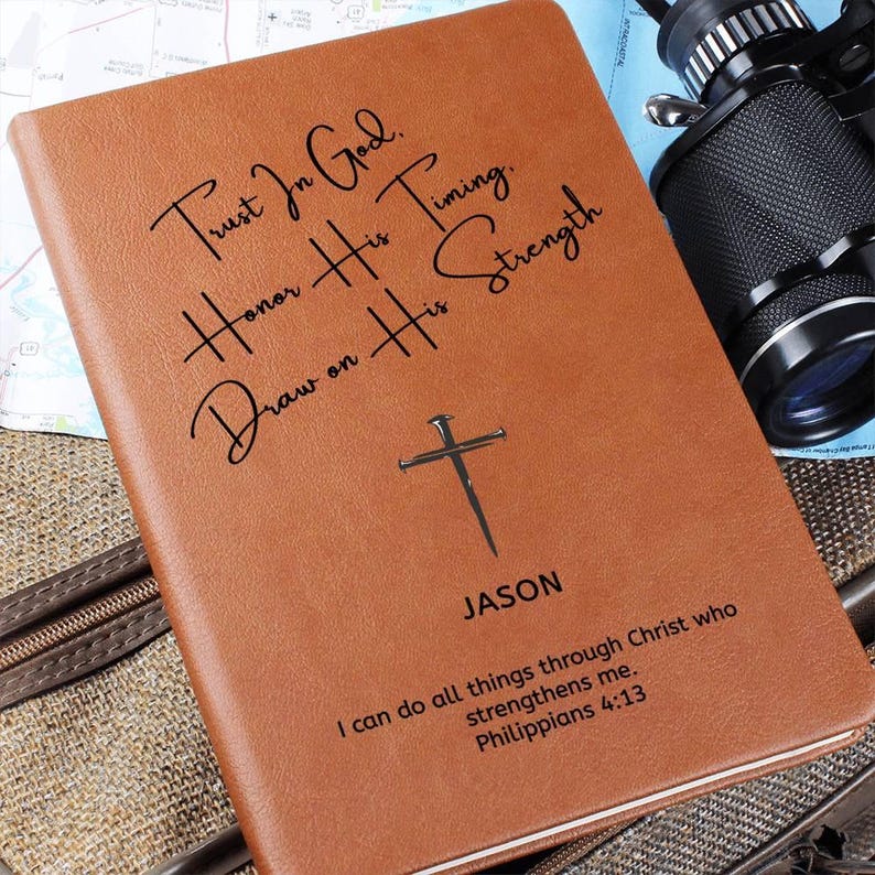 Personalized Leather Journal With Cross, Custom Name and Bible Verse ...