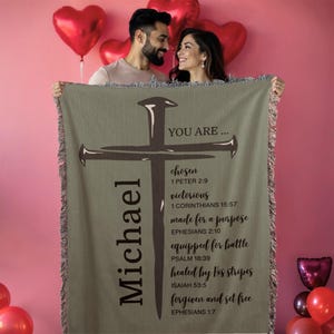 Personalized Woven Blanket With Cross Custom Name Throw Blanket ...